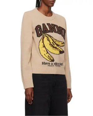 GANNI Banana Intarsia Knit Crewneck Jumper