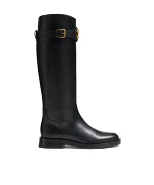 Valentino Garavani Logo Plaque Buckle Detailed Knee High Boots