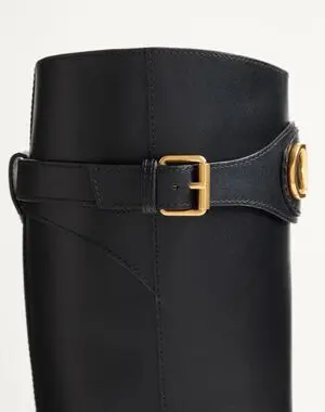 Valentino Garavani Logo Plaque Buckle Detailed Knee High Boots