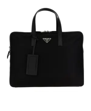 Prada Triangular Logo Plaque Briefcase - Black
