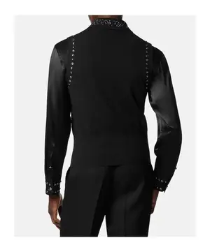 Versace Embellished Sleeveless Knitted Top With Peak Collar