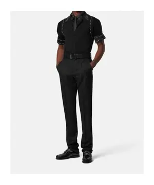 Versace Embellished Sleeveless Knitted Top With Peak Collar