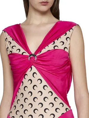 MARINE SERRE Sleeveless V-neck Draped Bodysuit With Moon Pattern