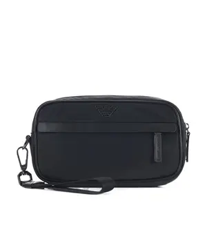 Emporio Armani Logo Plaque Zip-up Clutch Bag - Black