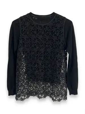 Max Mara Round Neck Long Sleeve Lace Top