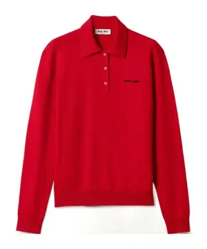 Miu Miu Logo Embroidered Knitted Polo Shirt