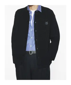 Maison Kitsuné Fox Head Ribbed Cardigan - Black