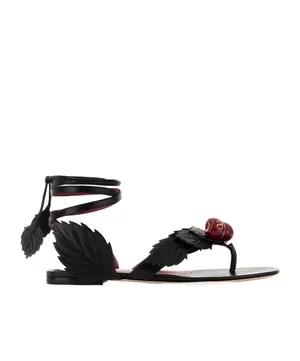 Valentino Garavani Vlogo Signature Leaf Embellished Sandals - Black