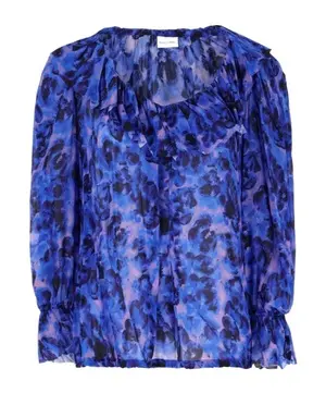 Dries Van Noten Long Sleeve Shirt With Ruffle Detail - Blue