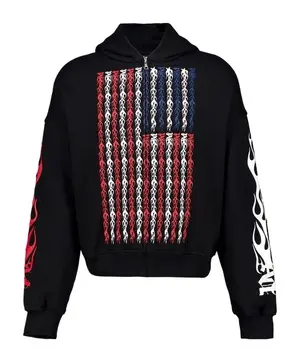 Palm Angels Flames Flag Zip-up Hoodie