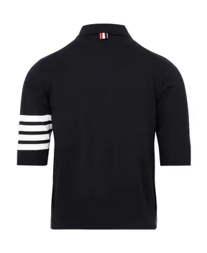 Thom Browne Bar Striped Knitted Polo Shirt