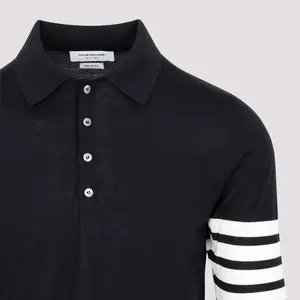 Thom Browne Bar Striped Knitted Polo Shirt