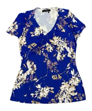 Max Mara Short Sleeve Floral Print V-neck Top - Blue