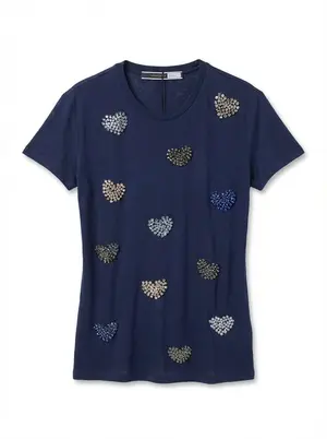 Sportmax Short Sleeve T-shirt With Embellished Hearts - Blue