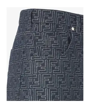 Fendi Ff Jacquard Denim Shorts - Blue
