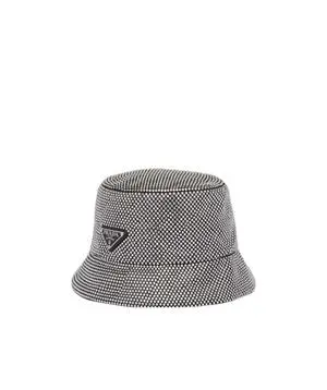 Prada Embellished Logo Plaque Bucket Hat - Black