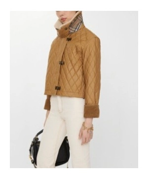Burberry Shearling Collar Quilted Jacket - Sepia/hay