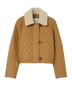 Burberry Shearling Collar Quilted Jacket - Sepia/hay