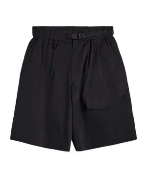 Y3 Wide Leg Shorts With Mesh Inserts And Flap Pocket - Black