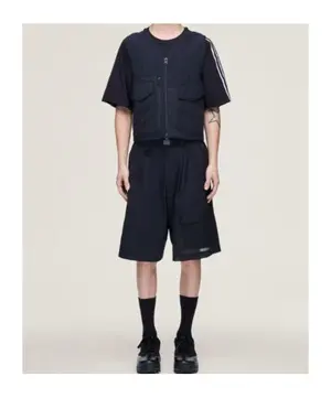 Y3 Wide Leg Shorts With Mesh Inserts And Flap Pocket - Black