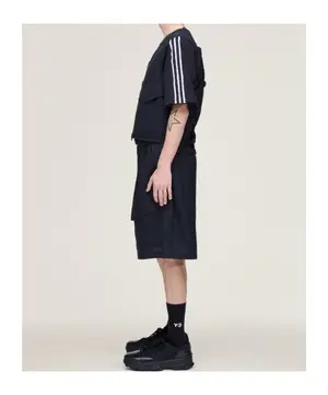 Y3 Wide Leg Shorts With Mesh Inserts And Flap Pocket - Black