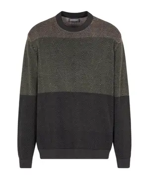 Emporio Armani Virgin Wool Jumper With Micro Jacquard Op-art Diamonds - Green