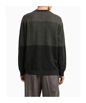 Emporio Armani Virgin Wool Jumper With Micro Jacquard Op-art Diamonds - Green