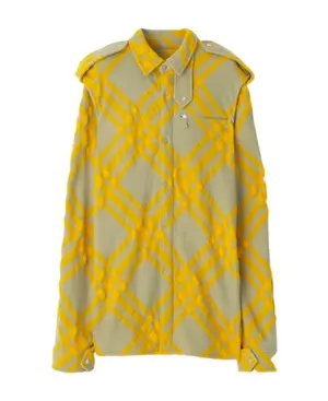 Burberry Long Sleeve Check Shirt With Shoulder Trim And Zip Pockets