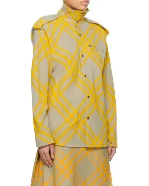 Burberry Long Sleeve Check Shirt With Shoulder Trim And Zip Pockets