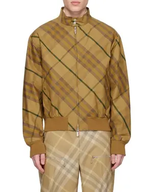 Burberry Checked Zip Bomber Jacket - Brown