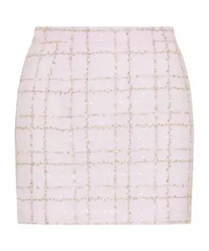 Alessandra Rich Sequin Embellished Plaid Tweed Mini Skirt