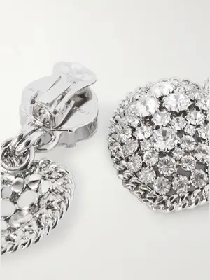 Alessandra Rich Crystal Heart Clip-on Earrings