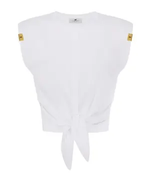 Elisabetta Franchi Knot Jersey T-shirt With Logo Detail - Chalk