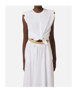 Elisabetta Franchi Knot Jersey T-shirt With Logo Detail - Chalk