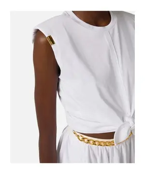 Elisabetta Franchi Knot Jersey T-shirt With Logo Detail - Chalk