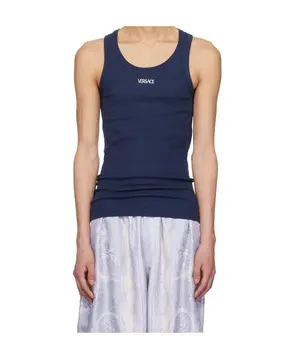 Versace Embroidered Logo Sleeveless Top