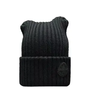 Moncler Ribbed Wool Beanie With Embroidered Logo Patch - Black
