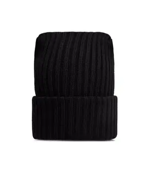 Moncler Ribbed Wool Beanie With Embroidered Logo Patch - Black