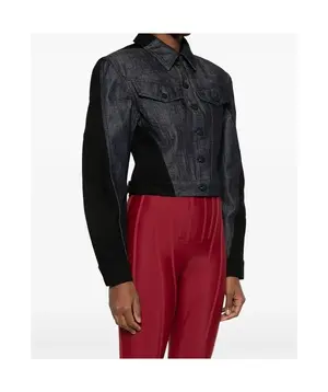 MUGLER Cropped Denim Jacket With Button Fastening