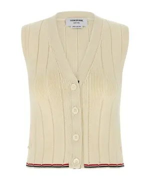 Thom Browne Ribbed V-neck Vest With Striped Detailing - White