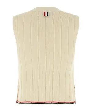 Thom Browne Ribbed V-neck Vest With Striped Detailing