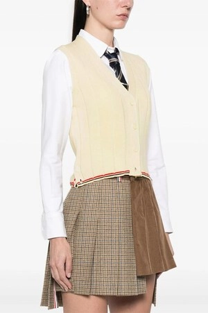 Thom Browne Ribbed V-neck Vest With Striped Detailing