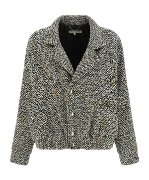 Alessandra Rich Tweed Speckled Bomber Jacket With Micro Sequins