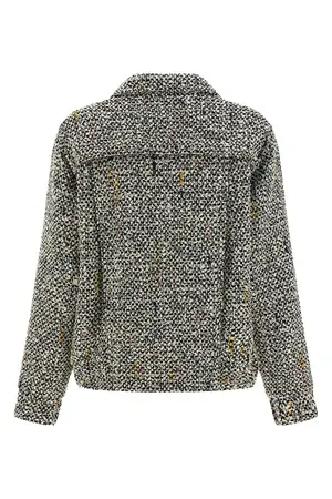 Alessandra Rich Tweed Speckled Bomber Jacket With Micro Sequins