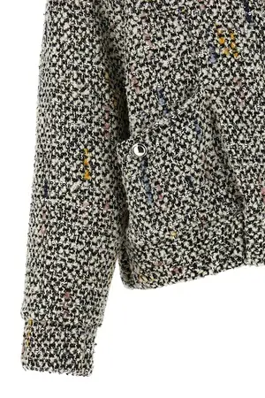 Alessandra Rich Tweed Speckled Bomber Jacket With Micro Sequins
