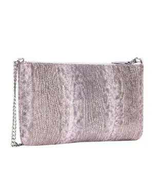 Pinko Galleria Horizontal Flat Crossbody Bag In Glittery Reptile Leather - Gray