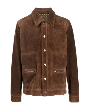 Etro Pegaso Embroidered Suede Shirt Jacket - Brown