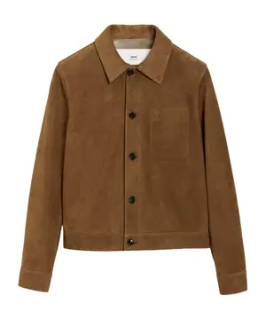 AMI Paris Logo Detailed Button-up Jacket - Hazelnut