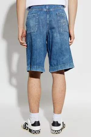 Dolce & Gabbana Embroidered Logo Denim Shorts - Blue