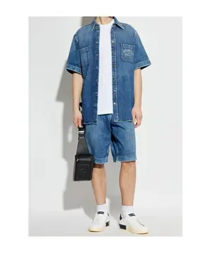 Dolce & Gabbana Embroidered Logo Denim Shorts - Blue
